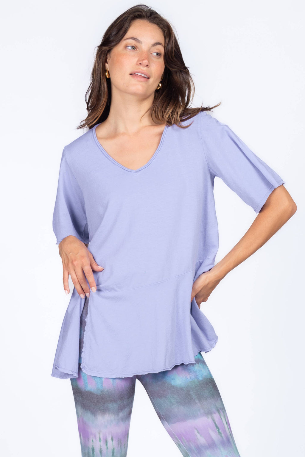 M.Rena Asymmetrical Slit V Neck Persian Violet Tunic – Lion's Lair Boutique